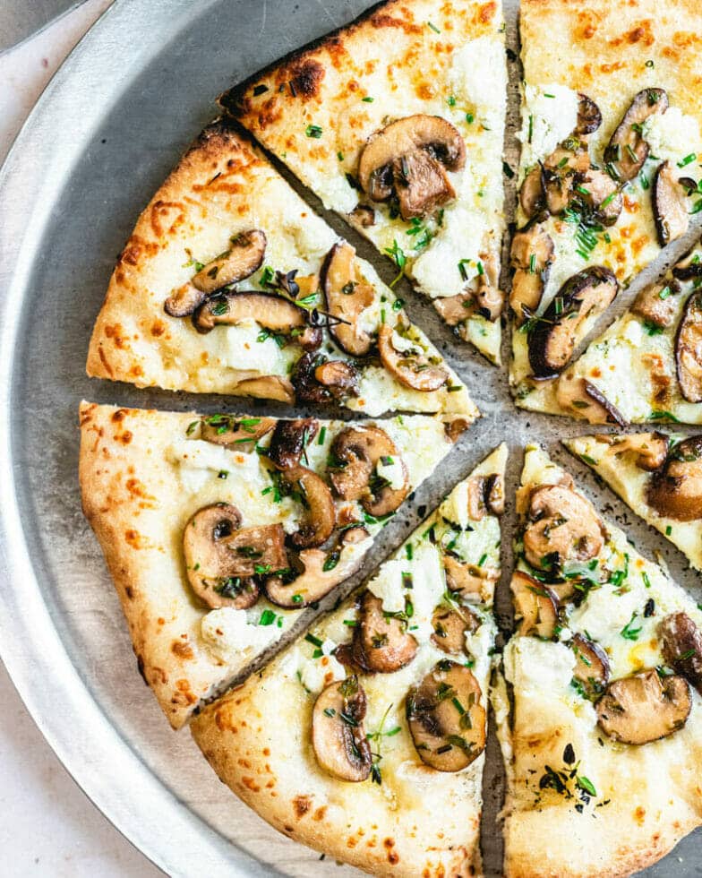 The Best Mushroom Pizza With White Sauce and Herbs