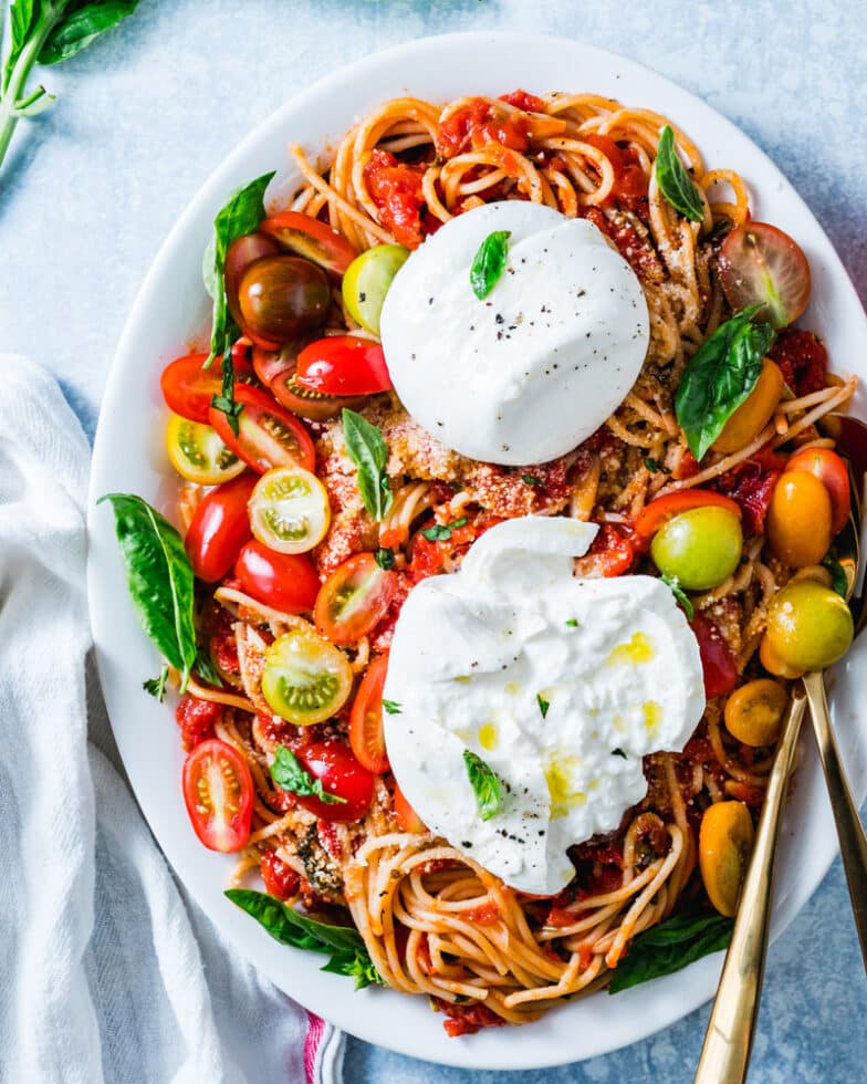 Burrata Pasta with Tomato Basil Sauce – A Couple Cooks
