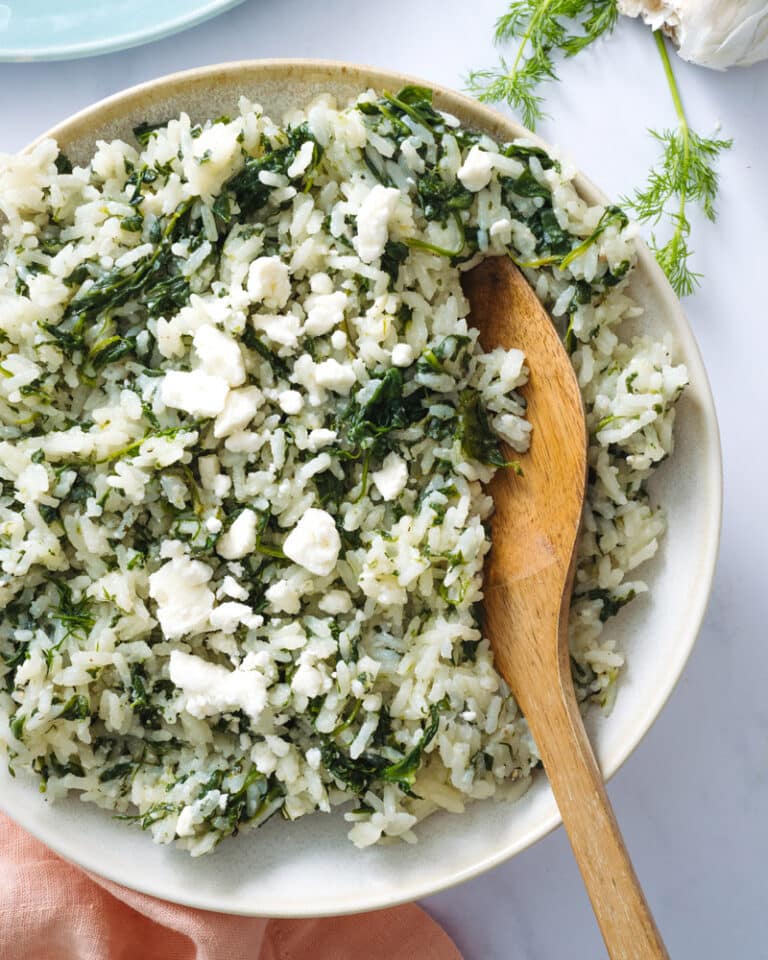 Spinach Rice with Feta – A Couple Cooks