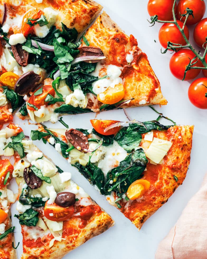 Greek Pizza with Feta – A Couple Cooks