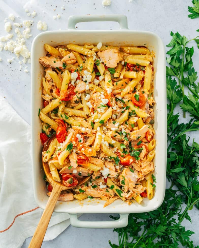 Baked Feta Salmon Pasta – A Couple Cooks