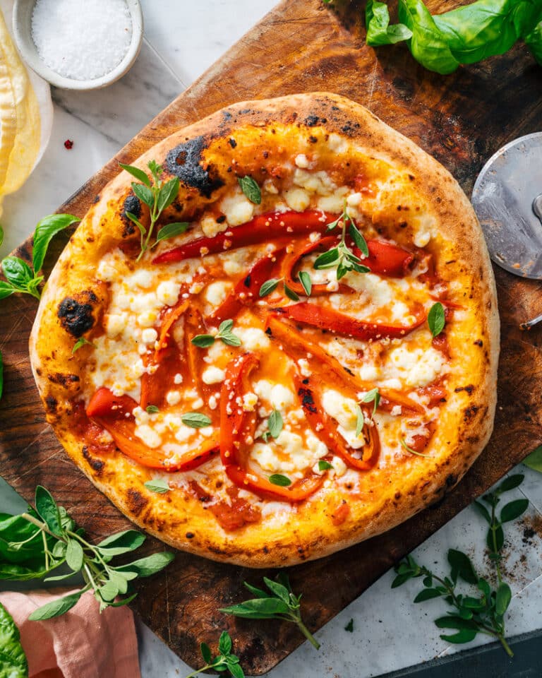 Red Pepper Pizza with Feta – A Couple Cooks