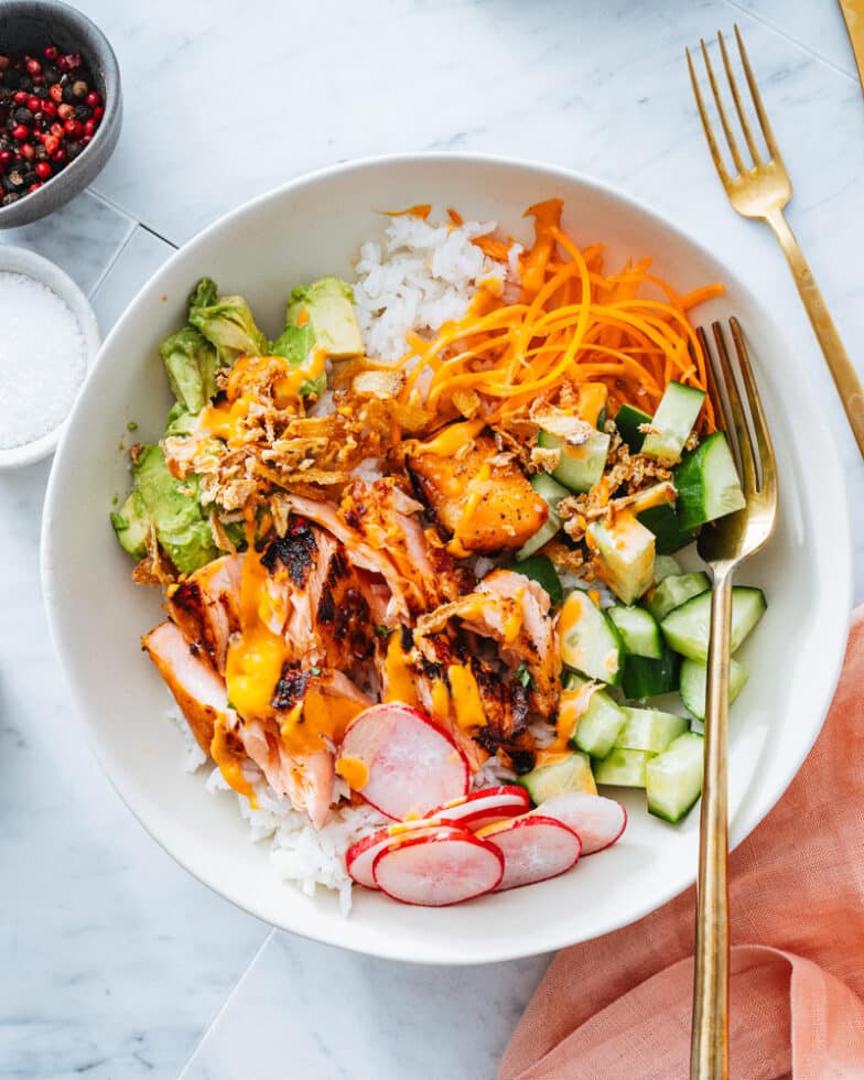 Salmon Rice Crunch Bowl – A Couple Cooks