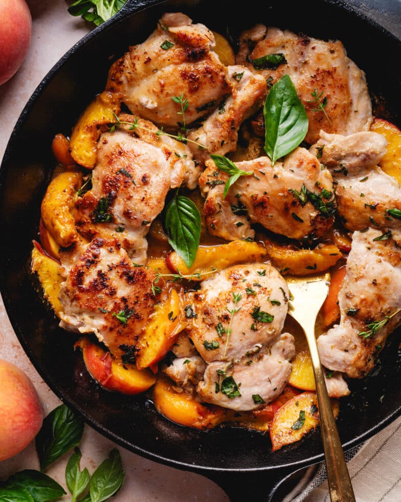 Chicken Thighs with Peaches (Sweet & Savory!)