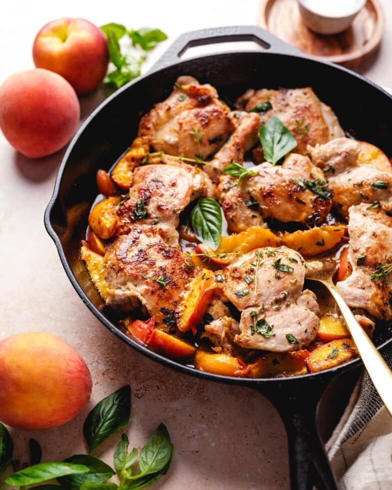 Chicken Thighs with Peaches (Sweet & Savory!)