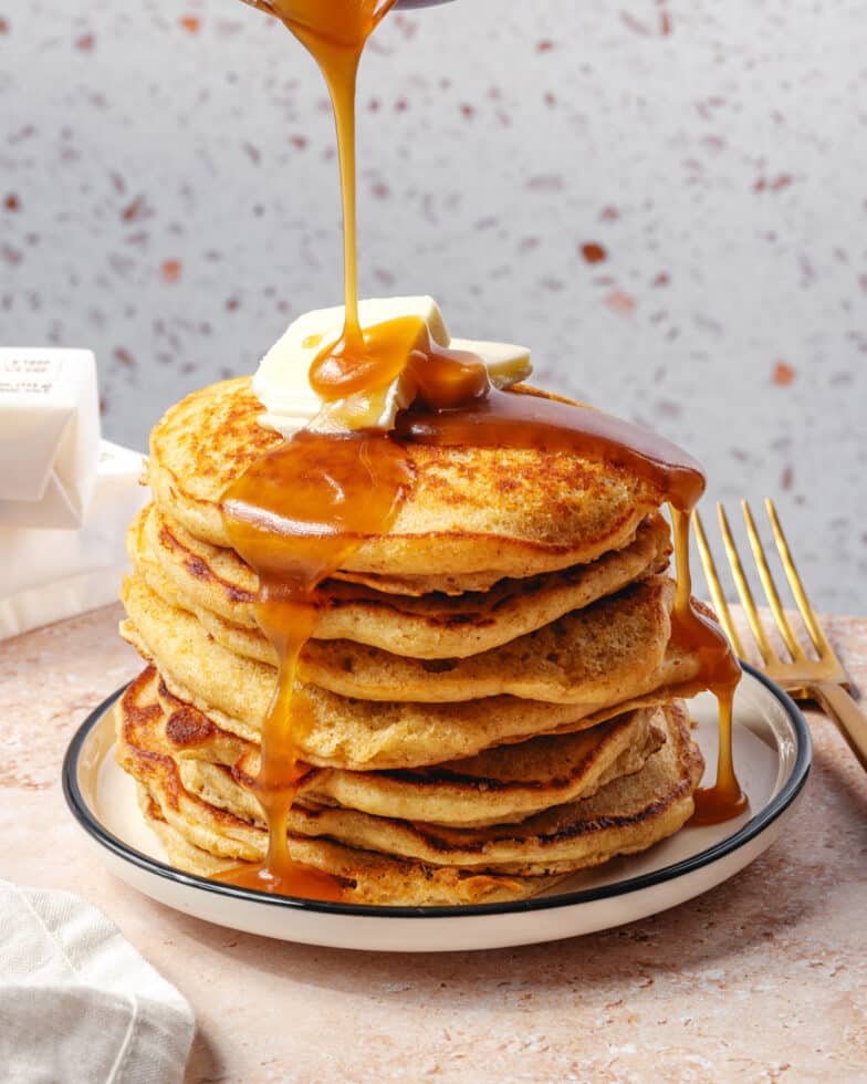 Brown Butter Pancakes with Maple Caramel Syrup – A Couple Cooks