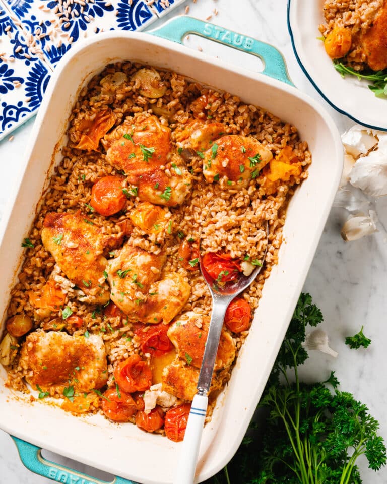 Baked Chicken and Farro – A Couple Cooks